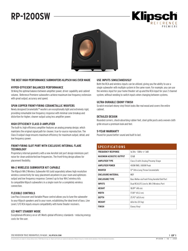RP-1200SW_Spec-Sheet_v02-1 | PDF | Amplifier | Sound Production