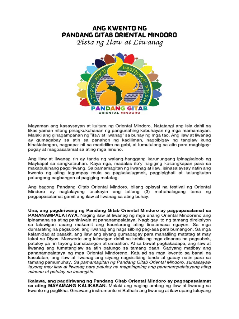 Ang Kwento NG Pandang Gitab Oriental Mindoro | PDF