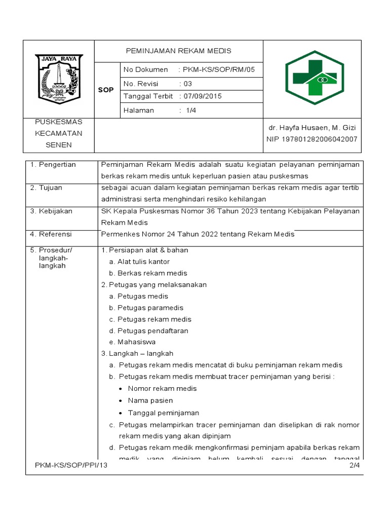 Sop RM 5. Reminjaman Rekam Medis | PDF