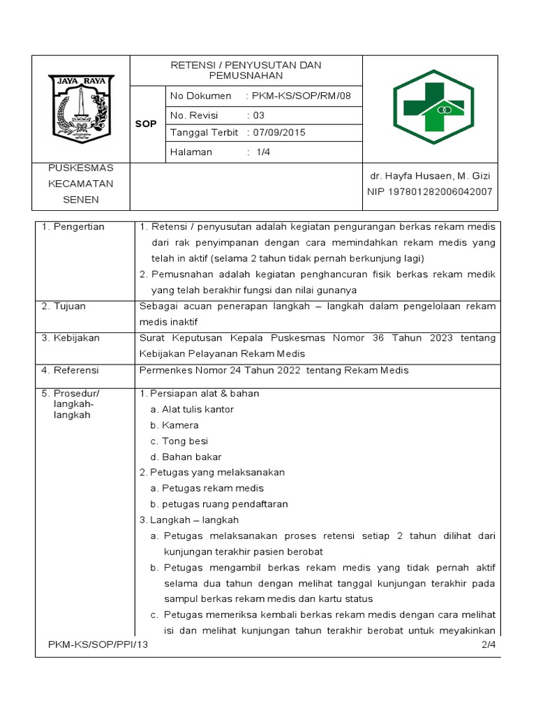 Sop RM 8.retensi Penyusutan Dan Pemusnahan | PDF