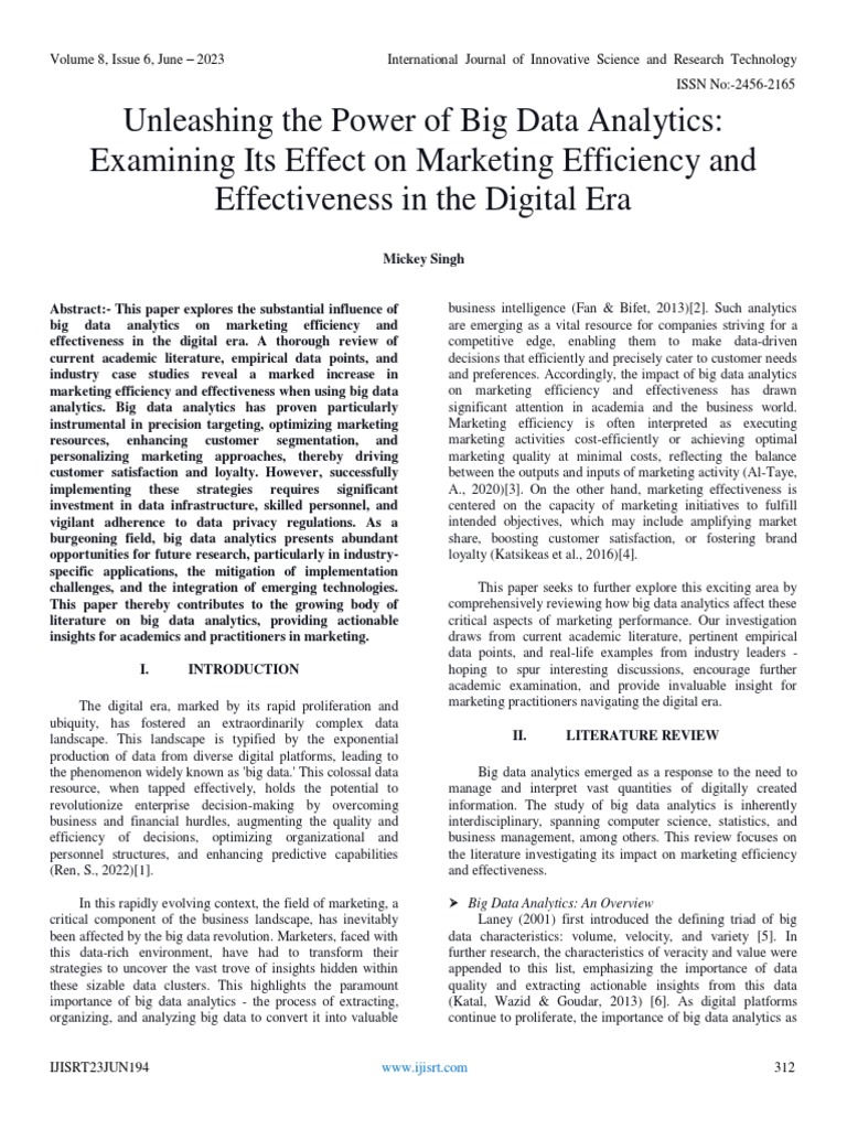 Unleashing The Power of Big Data Analytics: Examining Its Effect On Marketing Efficiency and ...