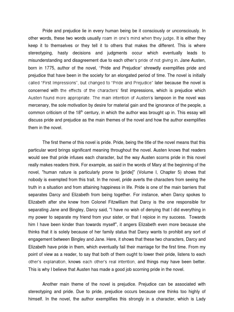 Themes of Pride and Prejudice Explained | PDF | Pride And Prejudice ...