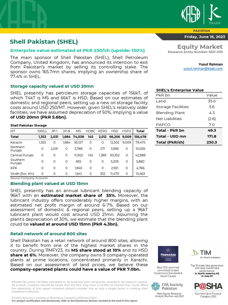 Shell Pakistan (SHEL) - Transaction EV Estimated at USD 170mn | PDF | Securities (Finance ...