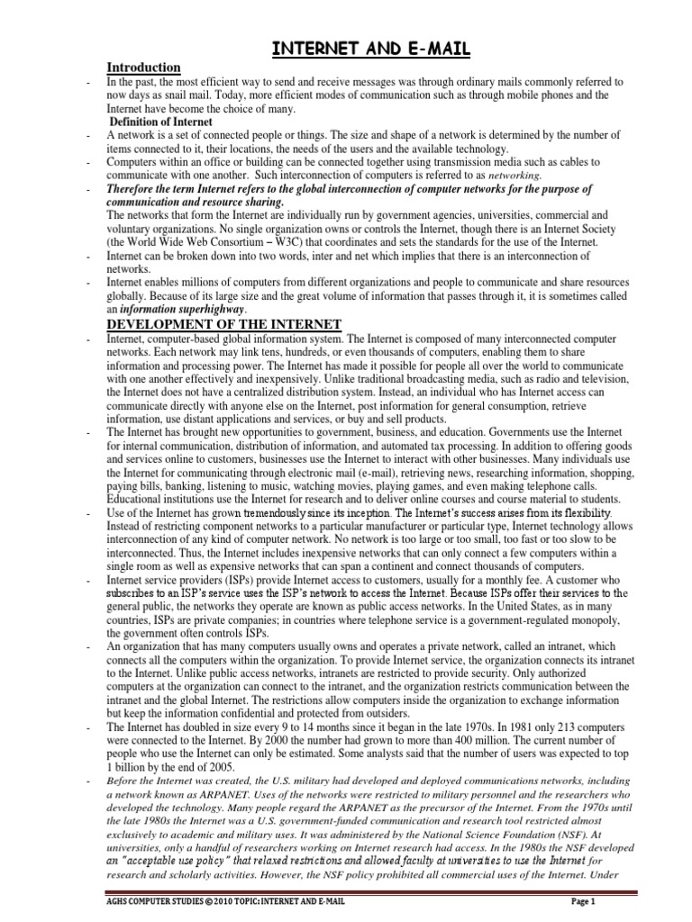 Internet and Email Notes | PDF | World Wide Web | Internet & Web