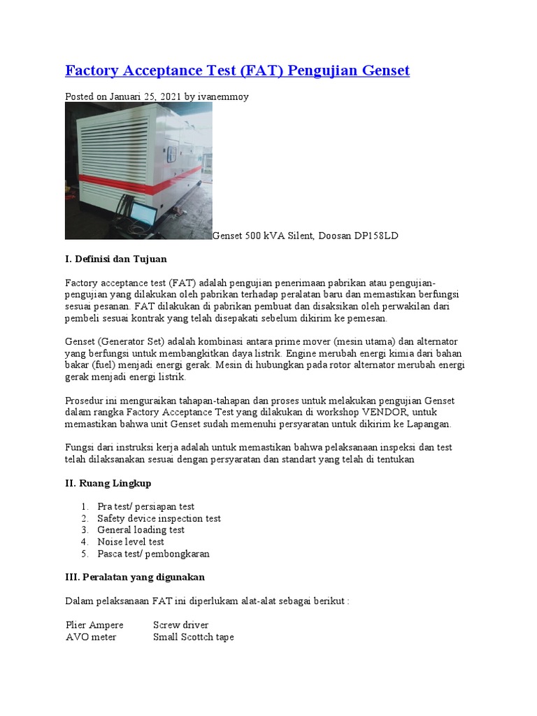 Prosedur Factory Acceptance Test Genset | PDF