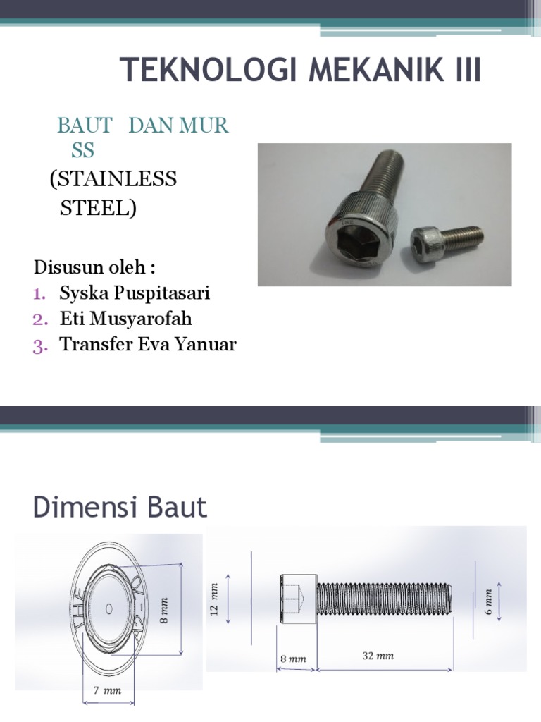 Teknologi Mekanik III - Tugas Ke 1 - Kelompok 4 (Baut Dan Mur) | PDF