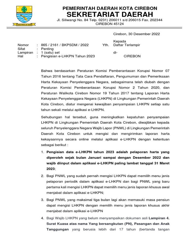 Pemberitahuan Pengisian LHKPN 2023 | PDF Pemberitahuan Pengisian LHKPN 2023 | PDF