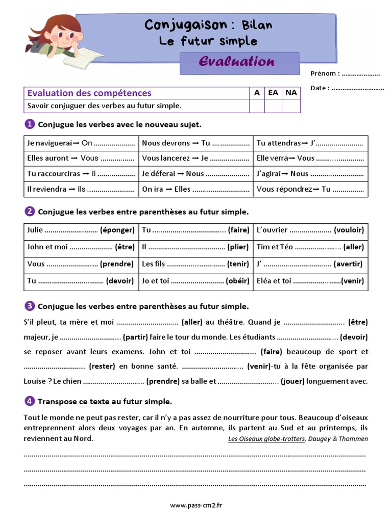 Évaluation du futur simple CM2 | PDF
