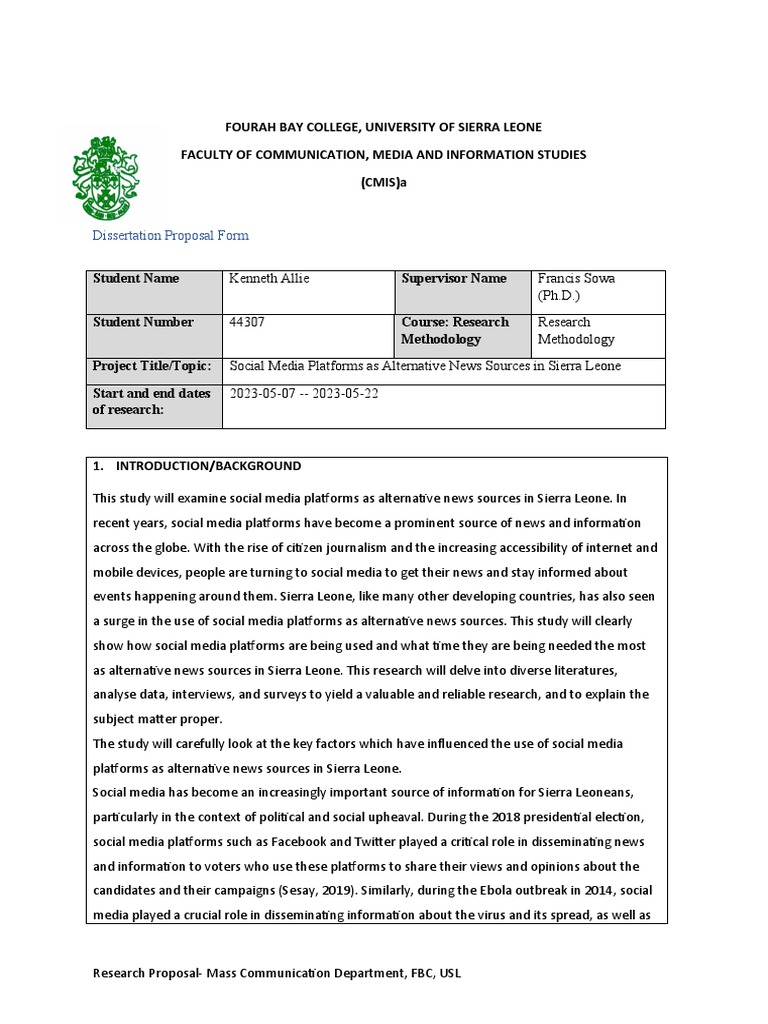 Research Proposal Form- Final | PDF | Social Media | Popular Culture ...