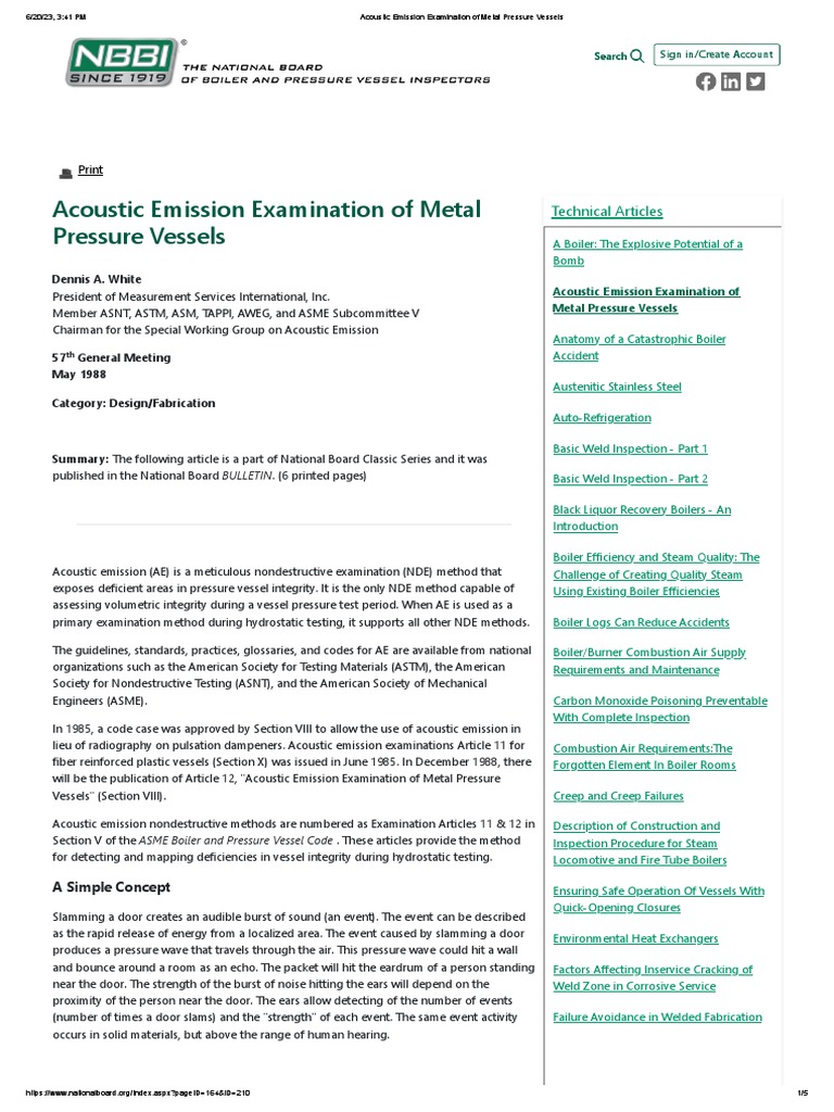 Acoustic Emission in Pressure Vessels | PDF | Boiler | Nondestructive ...