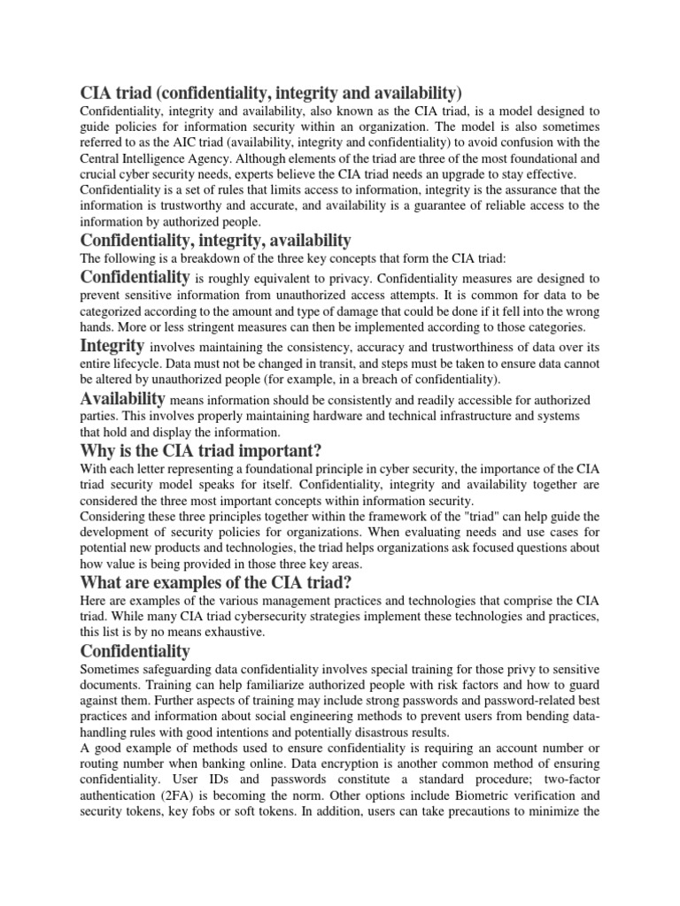CIA triad (confidentiality, integrity and availability) | PDF ...
