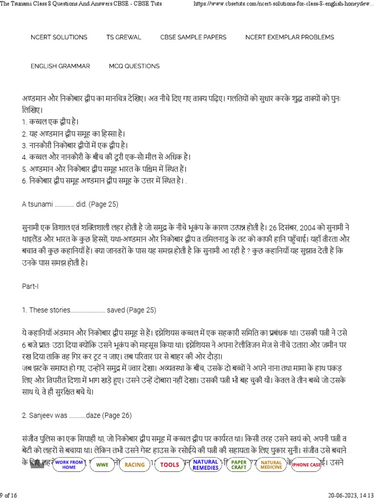 The Tsunami Class 8 Questions and Answers CBSE - CBSE Tuts-3 | PDF