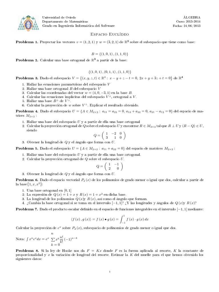 E Espacio Vectorial Euclídeo Pdf Ortogonalidad Espacio Vectorial