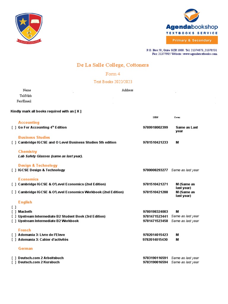 Form 4 Textbooks List 2022/2023 | PDF | Physics | Physical Sciences