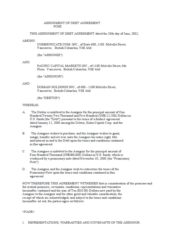 [Onecle] Deed of Assignment of Debt | PDF | Assignment (Law) | Civil ...
