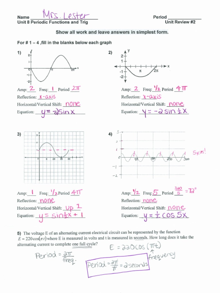 Unit 8 Review Sheet #2 Answer Key (Trig) | PDF