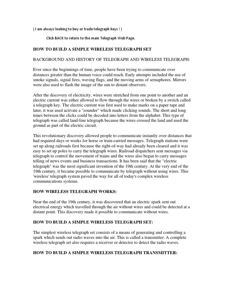 Make A Telegraph | PDF | Telegraphy | Radio