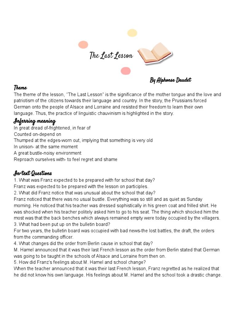 The Last Lesson (NCERT Solutions) | PDF