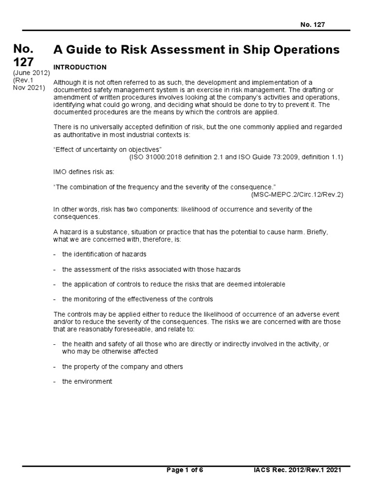 A Guide To Risk Assessment in Ship Operations | PDF | Risk | Risk ...
