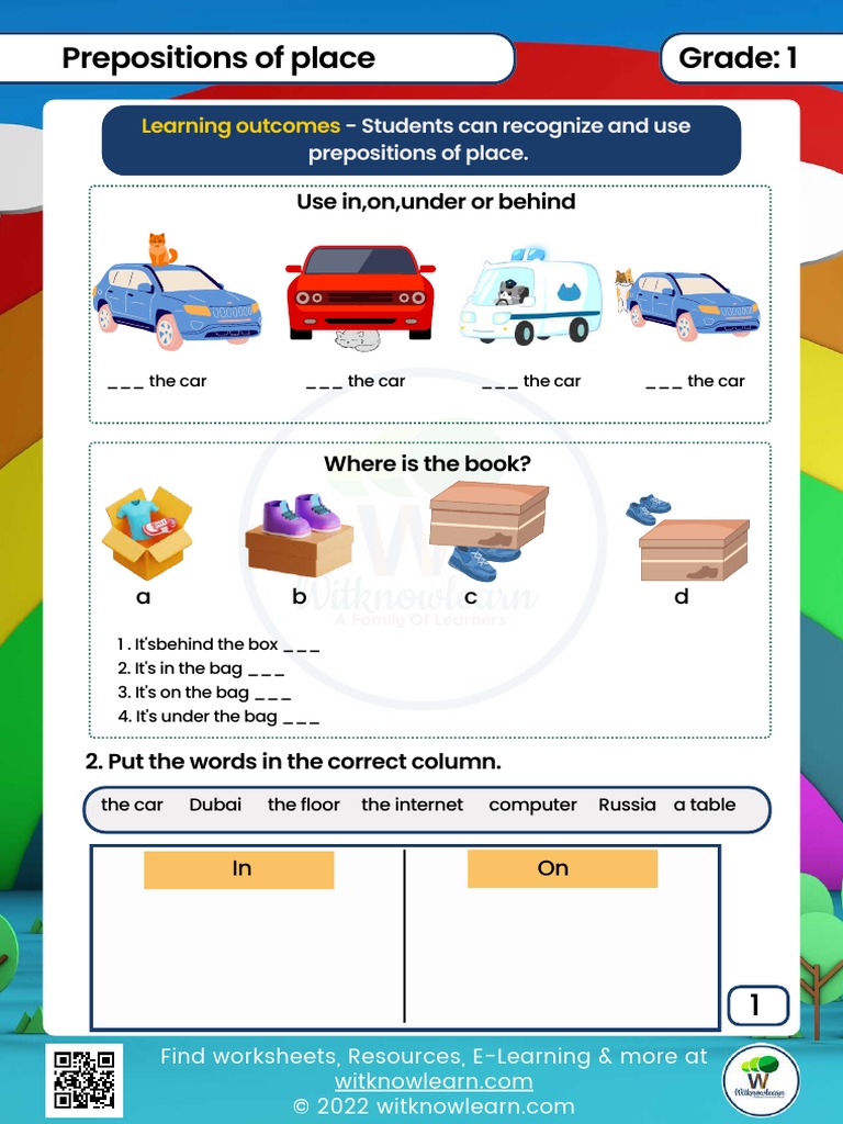 Prepositions of Place Worksheet English Grammar For Class 1-0-2022!06 ...