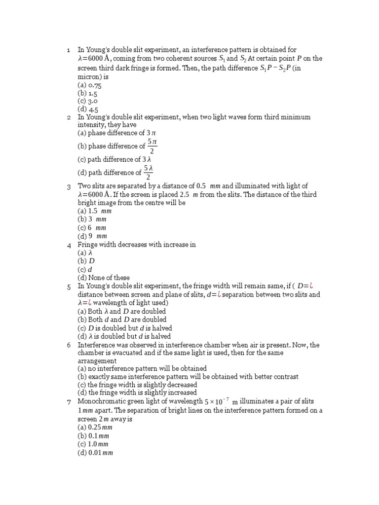 Wave Optics Practice | PDF | Diffraction | Wavelength
