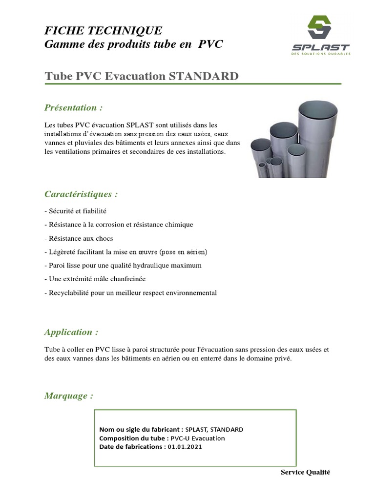 Fiche Technique PVC Evacuation Standard | PDF