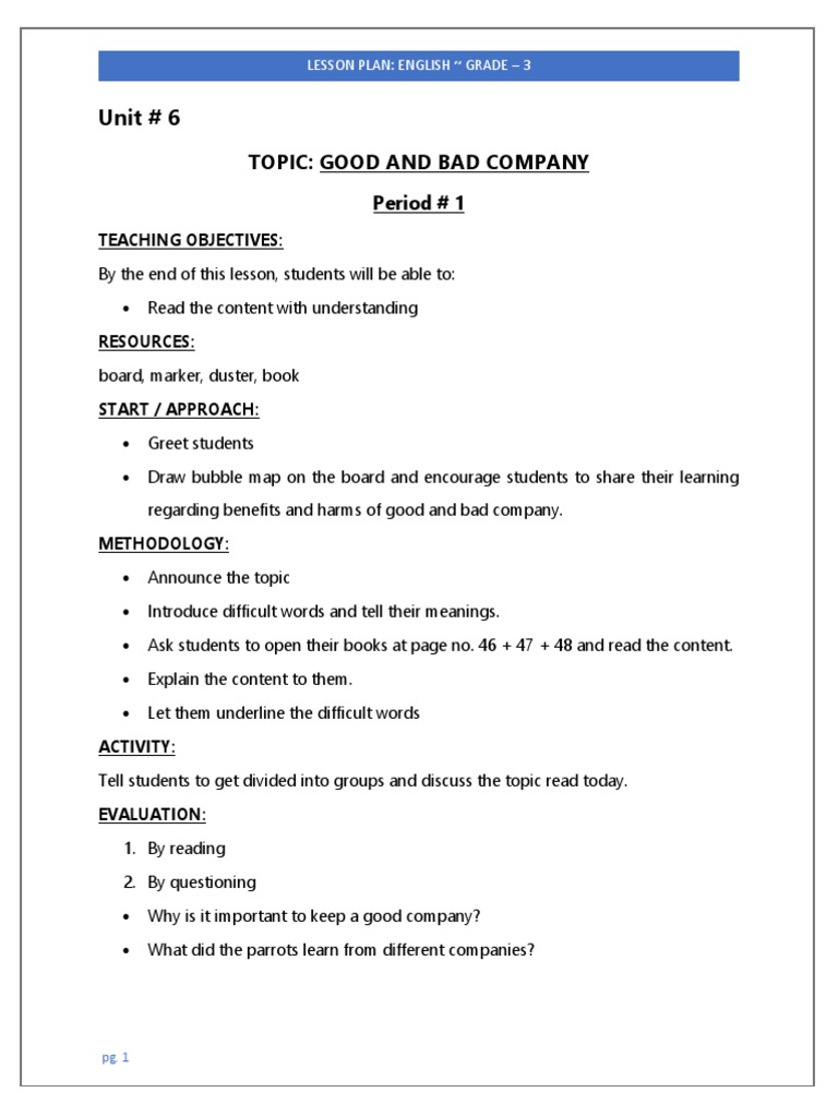 Lesson-Plan-Class-3-English-Chapter-6-to-12 | PDF | Lesson Plan | Teachers