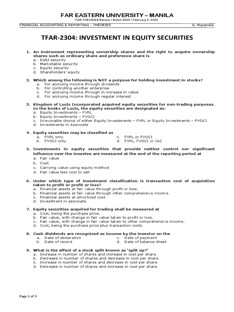 Equity Securities Investment Review 2023 | PDF