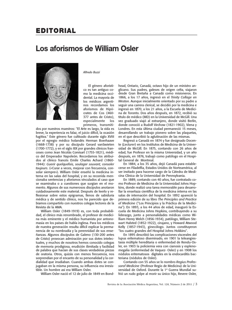 Aforismos Osler | PDF | Medicina | Cuidado de la salud