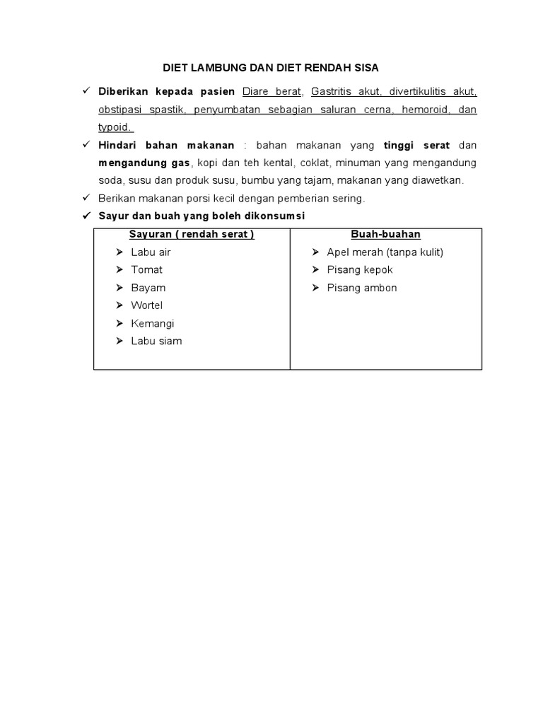 Diet Lambung Dan Diet Rendah Sisa | PDF