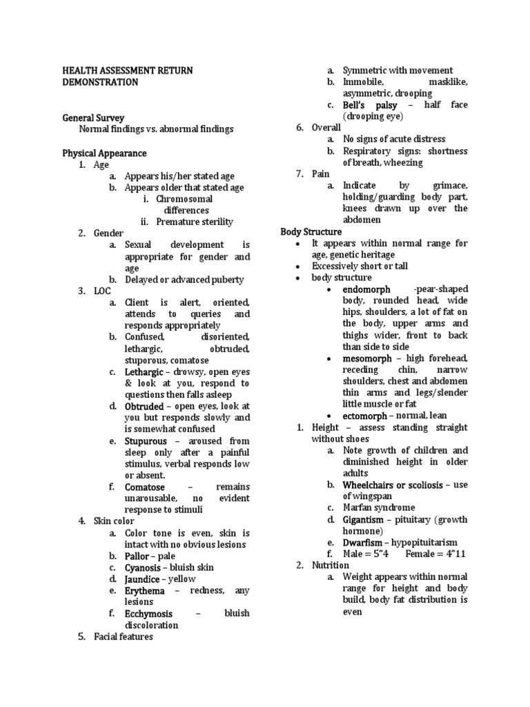 Health Assessment Return Demonstration | PDF