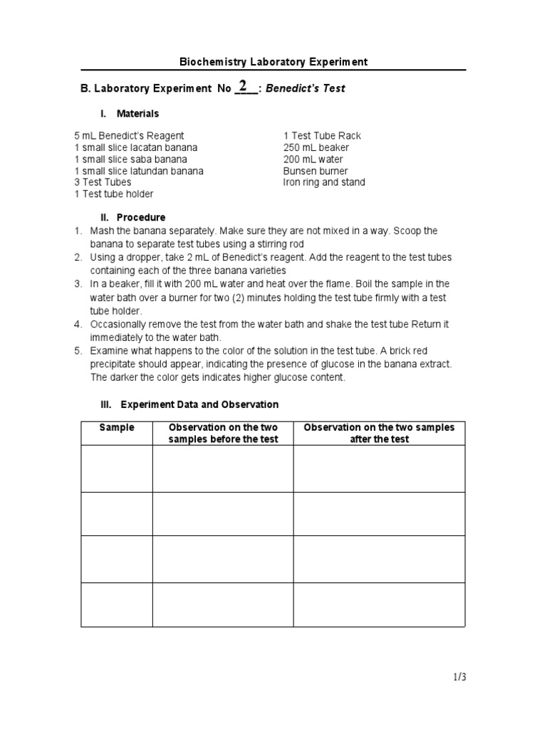 Biochem Lab 1B Testing Carbohydrates Complete Worksheet | PDF