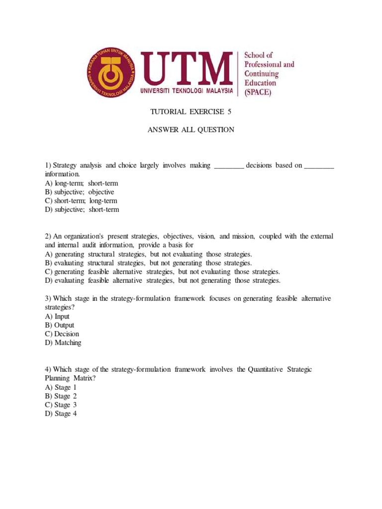 Tutorial Exercise 5-Question-1 | PDF | Strategic Management | Swot Analysis