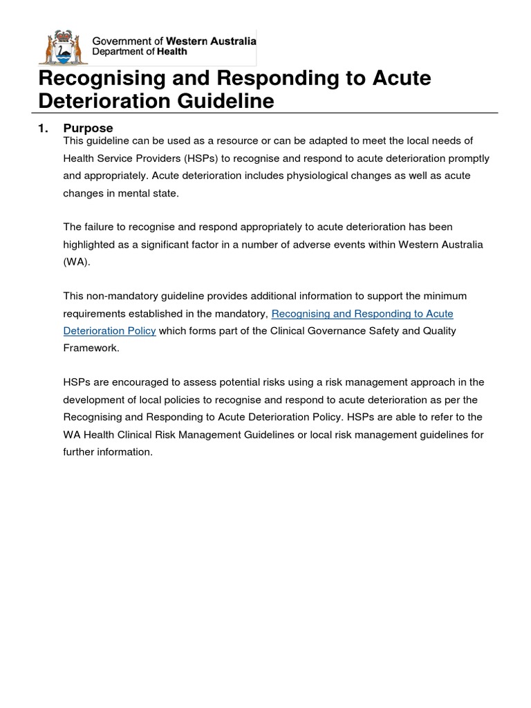 Responding and Recognising Acute Deterioration Guidelines | PDF | End ... Responding and Recognising Acute Deterioration Guidelines | PDF | End ...
