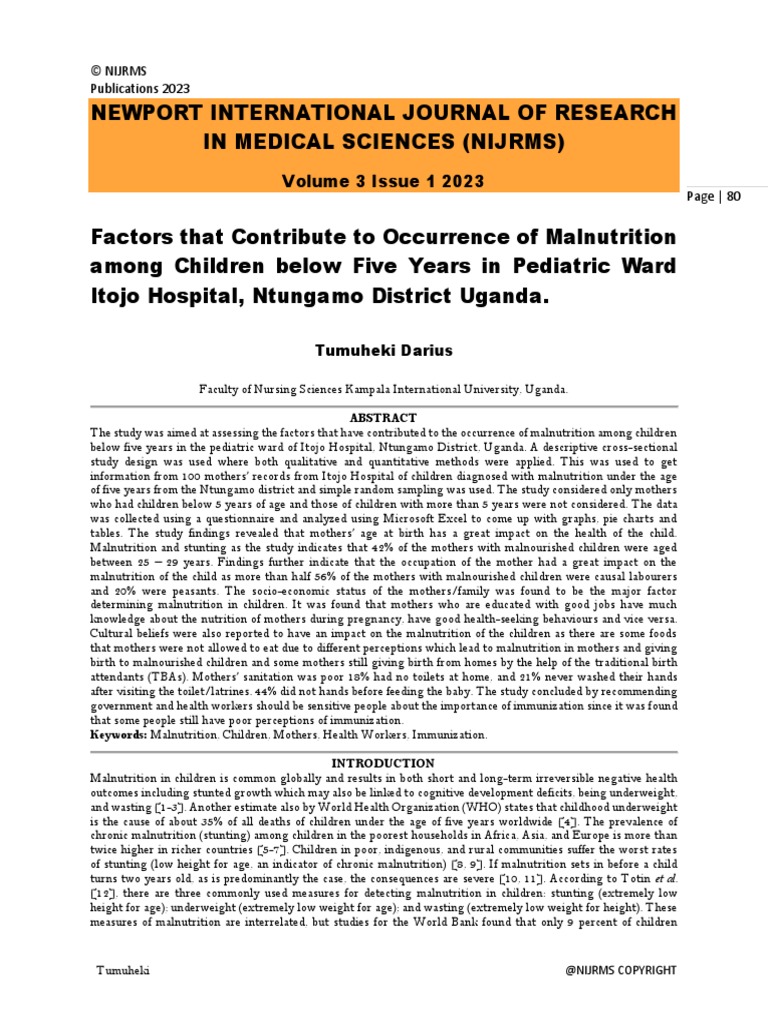 Factors That Contribute To Occurrence of Malnutrition Among Children ...