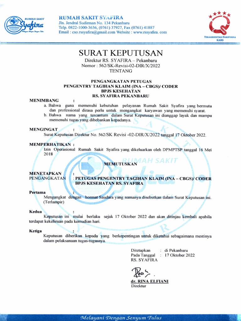 1.SK Pengangkatan Petugas Pengentry Tagihan Klaim Coder BPJS Kesehatan ...