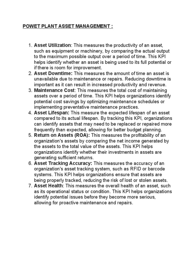 KPIs For Power Plant Asset Management Tips | PDF