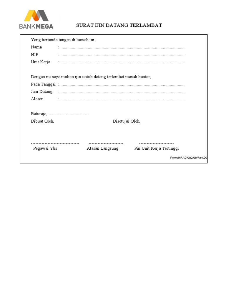 Form Ijin Datang Terlambat | PDF