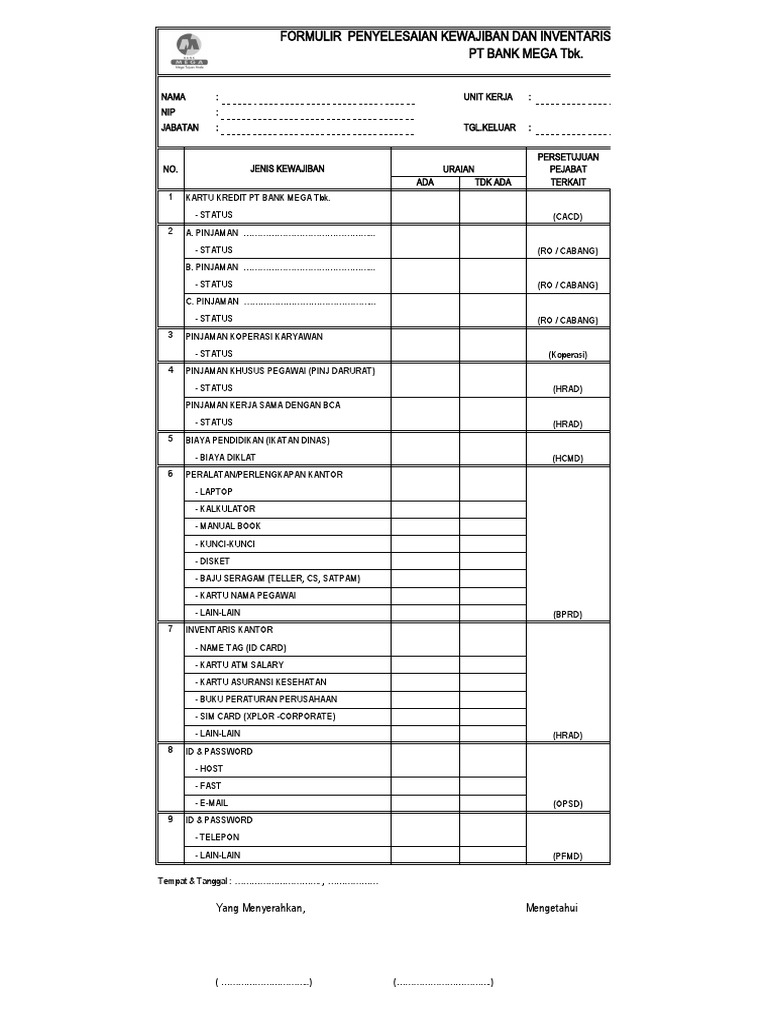 Form Inventaris Kantor-Resign | PDF