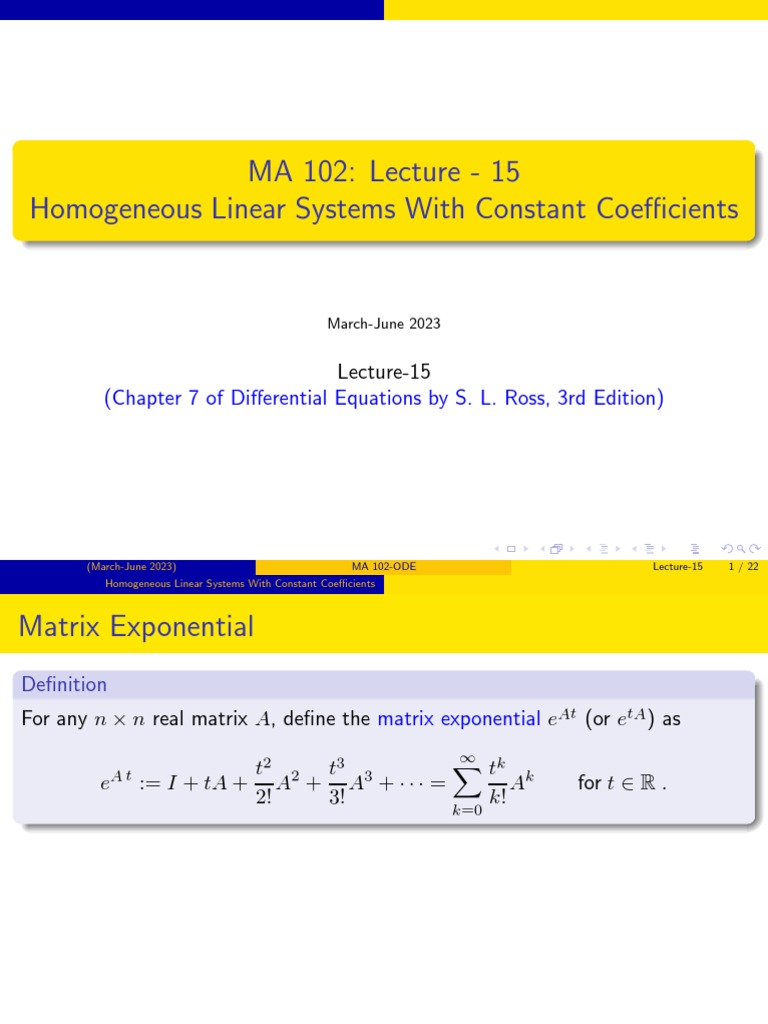 Ode Lecture 15 Pdf Eigenvalues And Eigenvectors System Of Linear Equations