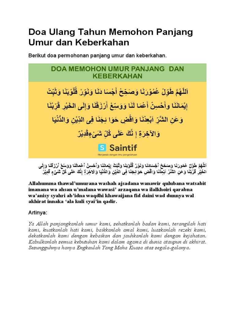 Doa Ulang Tahun Memohon Panjang Umur Dan Keberkahan Pdf