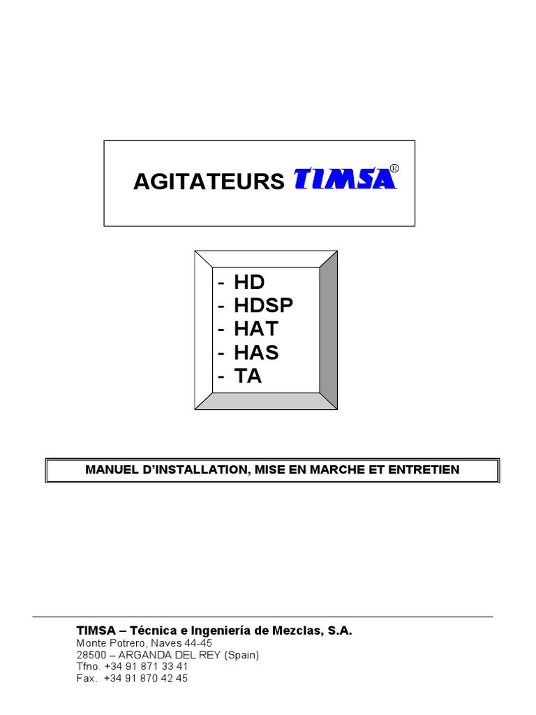 Manuel d'Installation des Agitateurs TIMSA | PDF | Huile de moteur ...