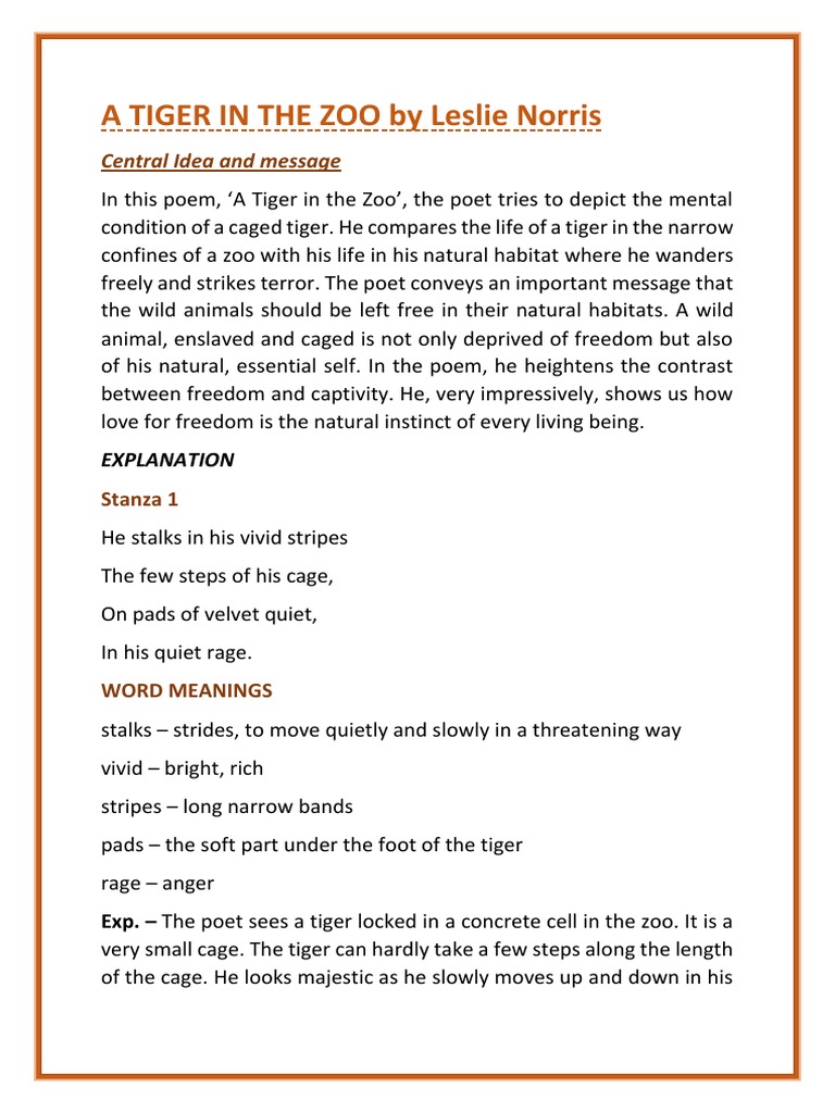 A Tiger in The Zoo Notes 2022 | PDF | Tiger | Zoo