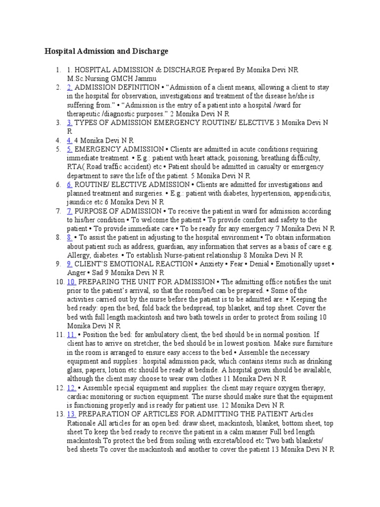 Hospital Admission and Discharge | PDF | Patient | Hospital