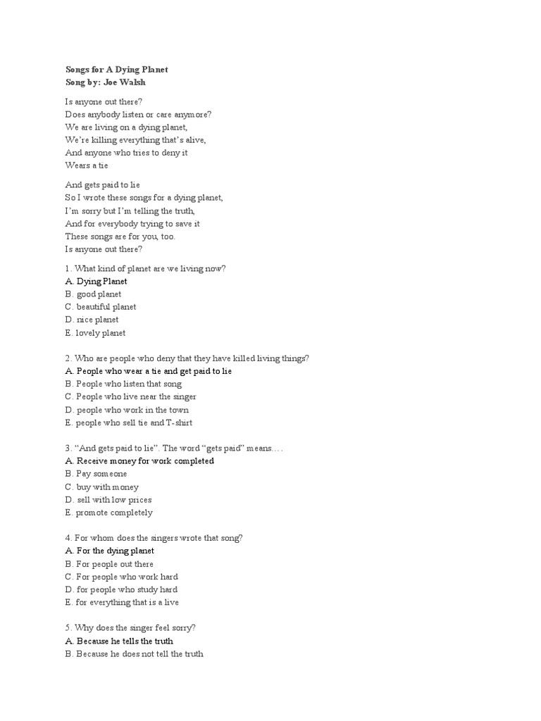 Soal Bahasa Inggris (Song) Kelompok 7 | PDF