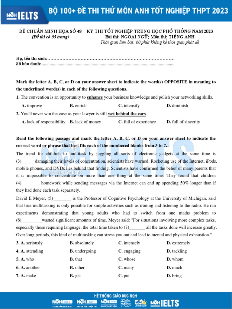 2023 English Exam Sample Test | PDF | Typewriter