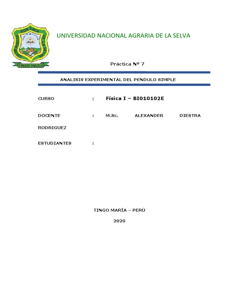 Laboratorio #7 Pendulo Simple - BI010102E | PDF | Péndulo | Naturaleza