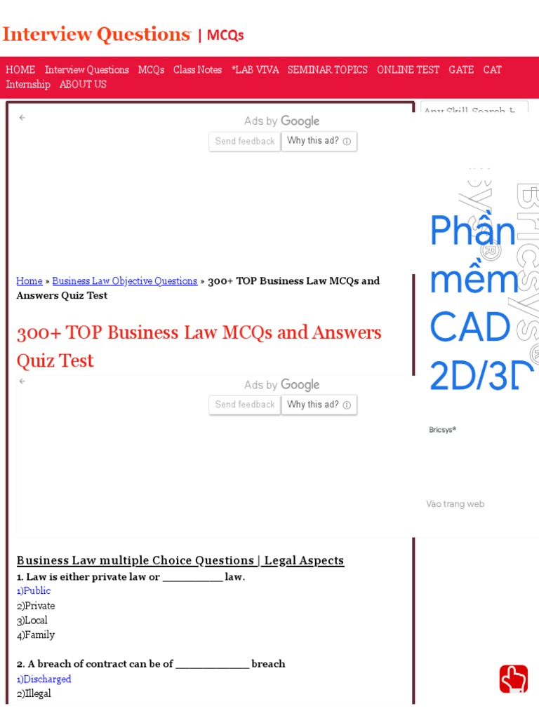 Business Law MCQs 1 | PDF | Void (Law) | Sales