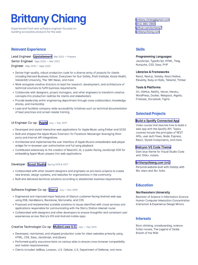 Brittany Chiang: Skills Relevant Experience | PDF | Web Application | World Wide Web