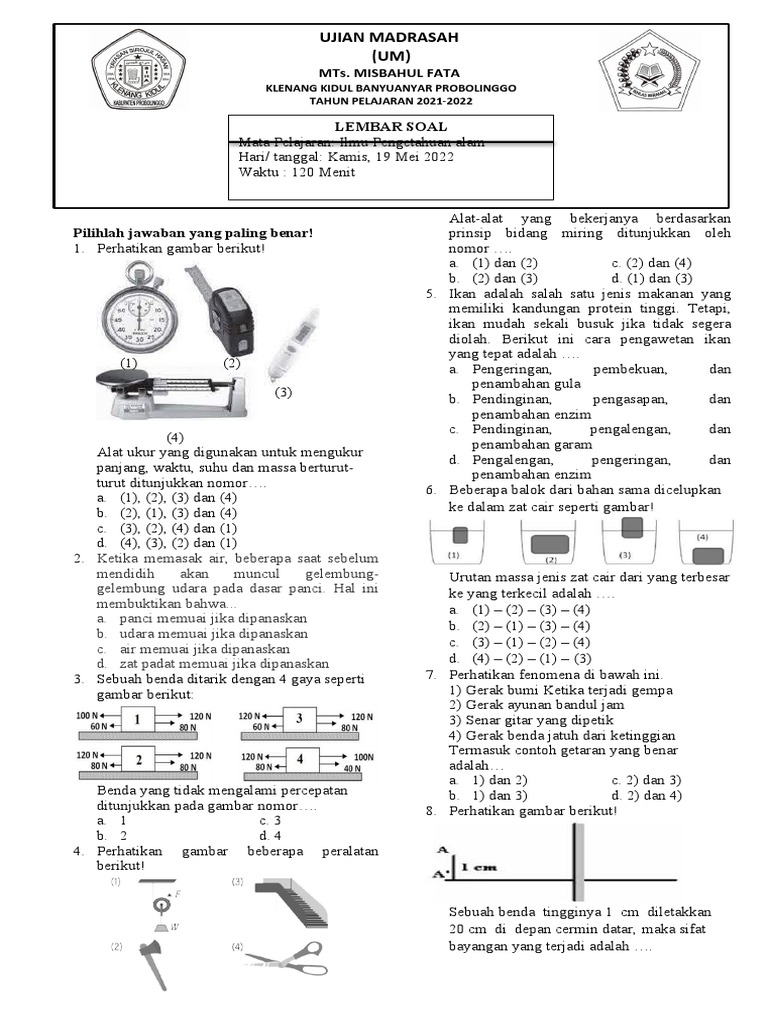 soal USBN IPA 2021-2022 | PDF